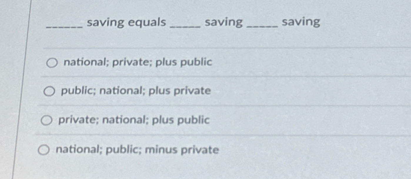 Solved saving equalssavingsavingnational; private; plus | Chegg.com