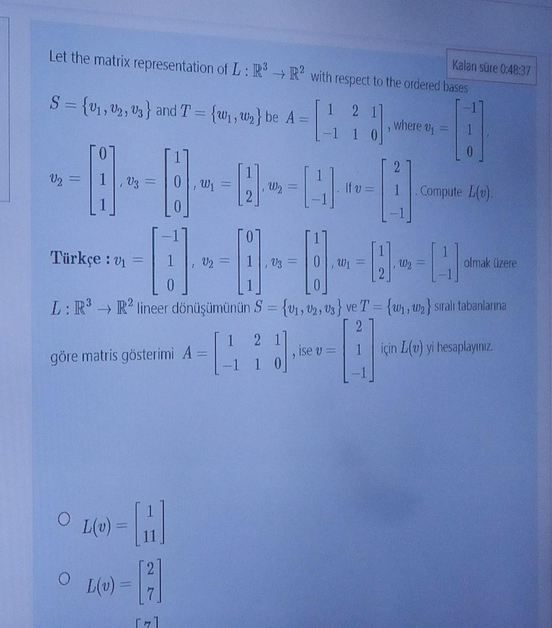 Let the matrix representation of L:R3→R2 with respect | Chegg.com