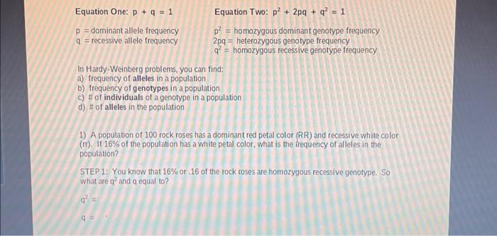 Solved Equation One: p+q=1 Equation Two: p2+2pq+q2=1 p= | Chegg.com Solved Equation One: p+q=1 Equation Two: p2+2pq+q2=1 p= | Chegg.com