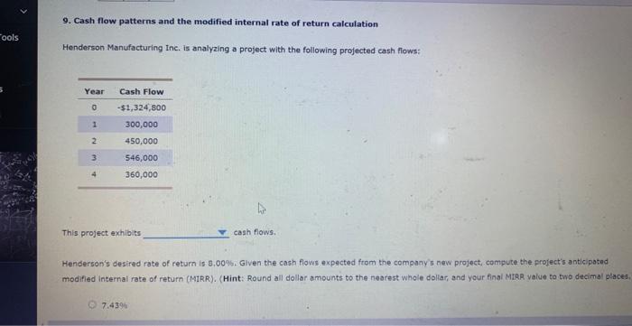 Solved 9. Cash flow patterns and the modified internal rate | Chegg.com