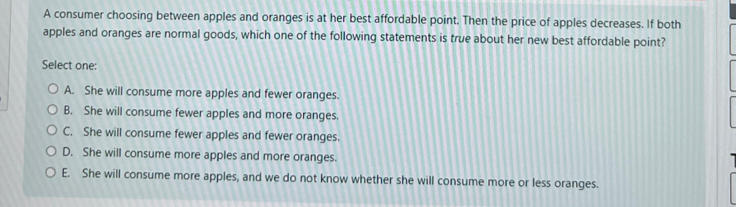 Solved A consumer choosing between apples and oranges is at | Chegg.com