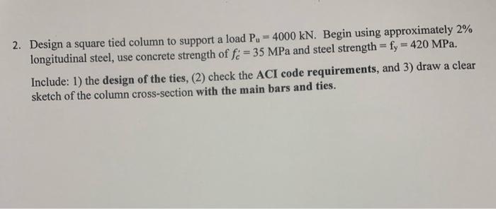 Solved 2. Design a square tied column to support a load | Chegg.com