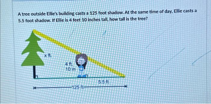 Solved A tree outside Ellie's building casts a 125 foot | Chegg.com