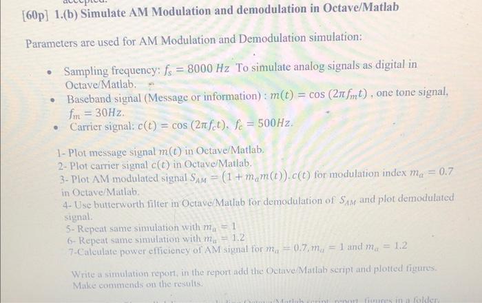 Solved arameters are used for AM Modulation and Demodulation | Chegg.com