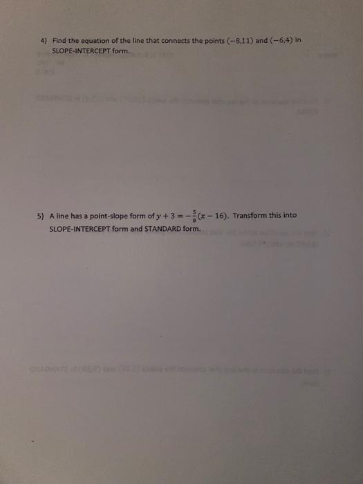 Solved 4) Find the equation of the line that connects the | Chegg.com