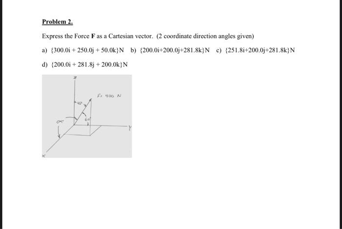 Solved Problem 2. Express the Force F as a Cartesian vector. | Chegg.com