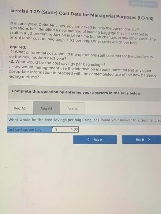 Solved Exercise 1-29 (Static) Cost Data for Managerial | Chegg.com