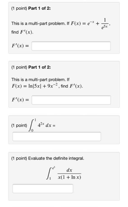 Solved (1 point) Part 1 of 2: 1 This is a multi-part | Chegg.com Solved (1 point) Part 1 of 2: 1 This is a multi-part | Chegg.com