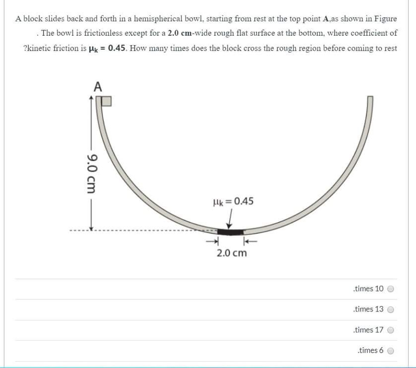 Solved A block slides back and forth in a hemispherical | Chegg.com