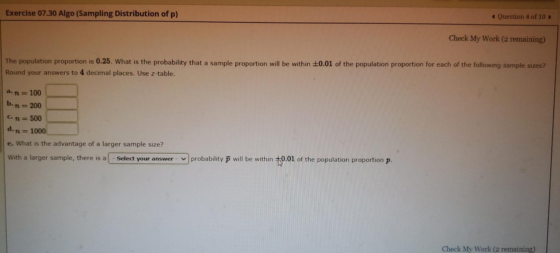 Solved Exercise 07.30 Algo (Sampling Distribution of p) • | Chegg.com