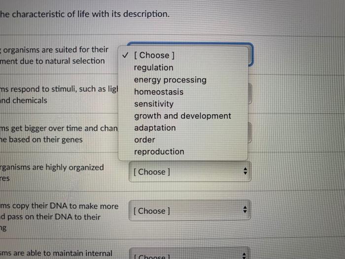 Solved Match the characteristic of life with its | Chegg.com