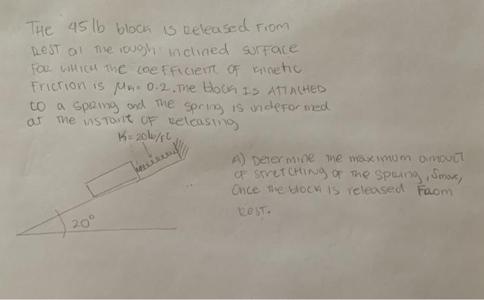 Solved The 45 lb block is released from REST al The rough | Chegg.com