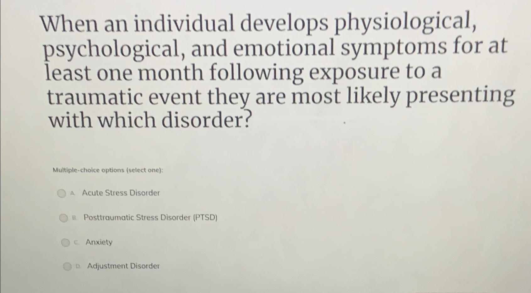 Solved When an individual develops physiological, | Chegg.com