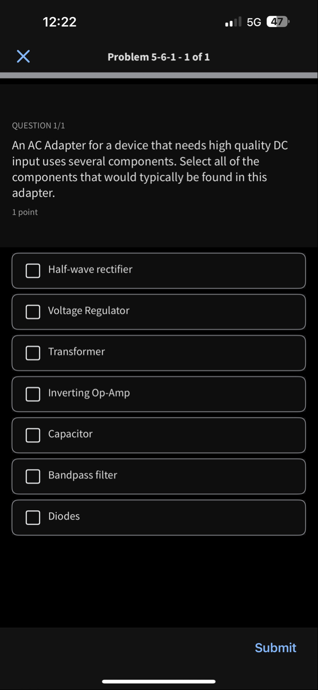 Solved 12:225G47Problem 5-6-1 - 1 ﻿of 1QUESTION 1/1An AC | Chegg.com