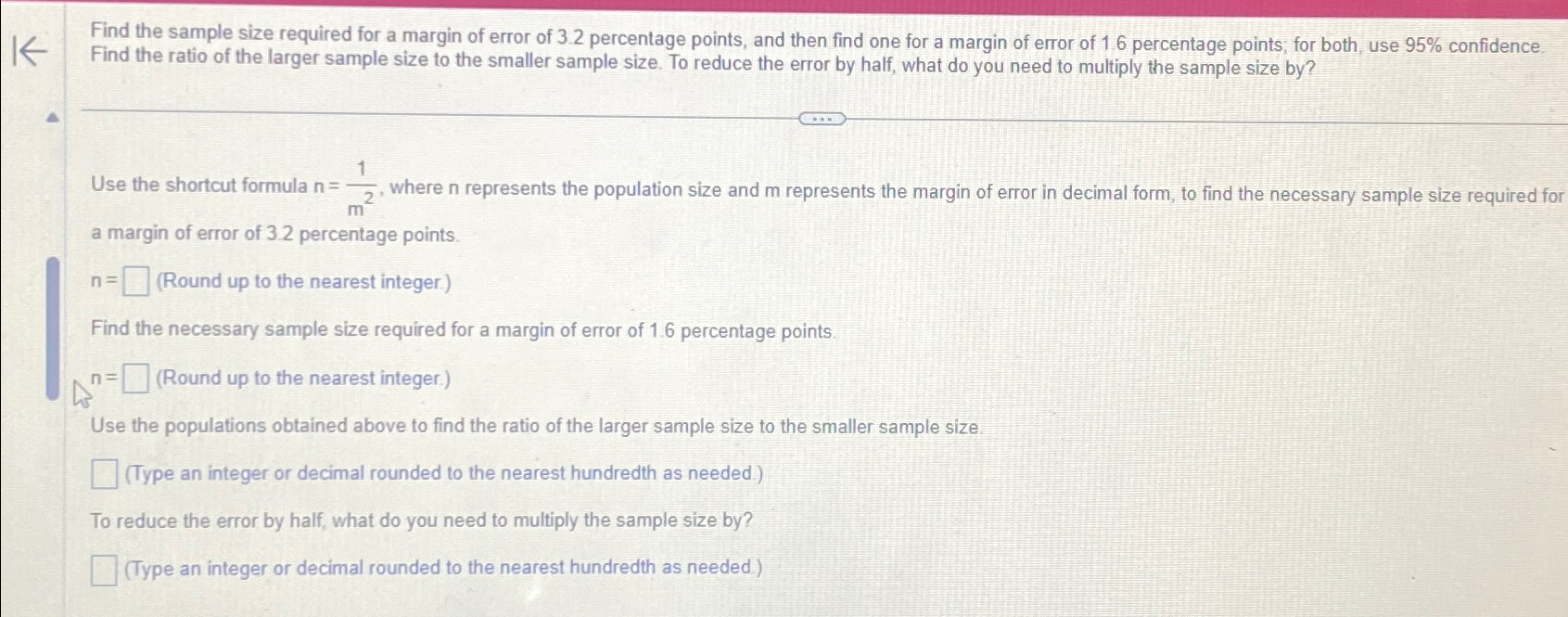 Solved Find the sample size required for a margin of error | Chegg.com