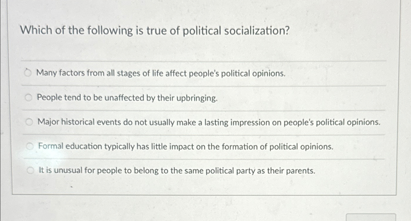Solved Which of the following is true of political | Chegg.com