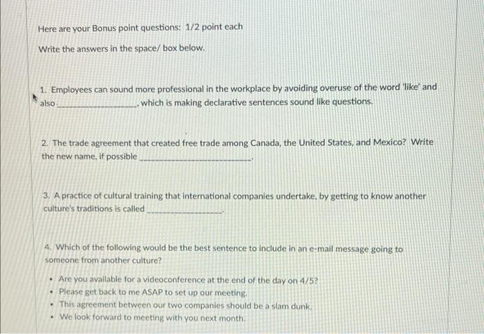 Solved Here are your Bonus point questions: 1/2 point each | Chegg.com