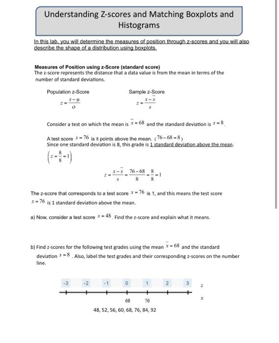 Solved Understanding Z-scores and Matching Boxplots and | Chegg.com