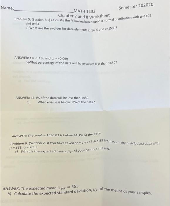Solved Problem 1): (Section 7.1) Use the TI.84 calculator to | Chegg.com