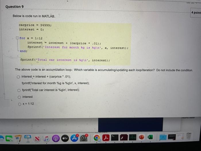 Solved Question 9 Below is code run in MATLAB. The above | Chegg.com