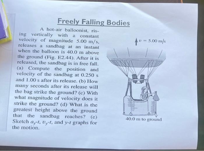 Solved Freely Falling Bodies A hot-air balloonist, rising | Chegg.com