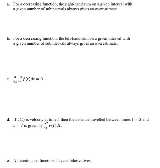 Solved a. For a decreasing function, the right-hand sum on a | Chegg.com