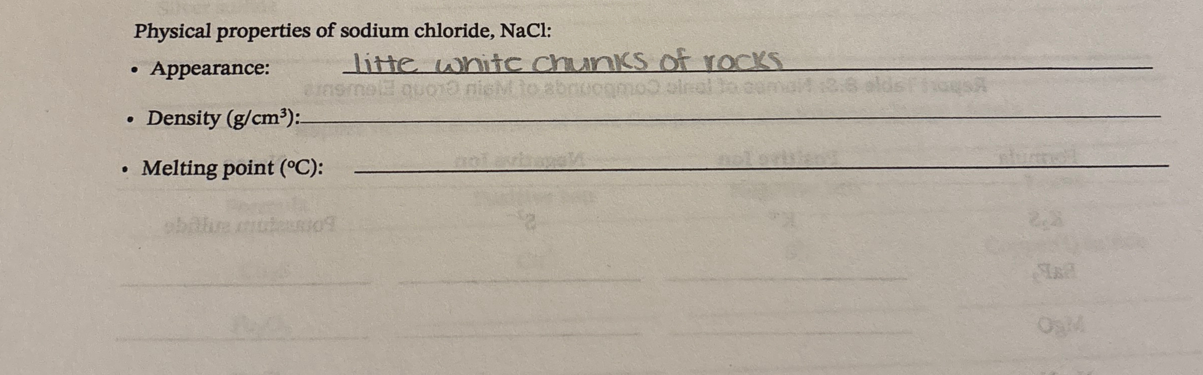 Solved Physical properties of sodium chloride, NaCl | Chegg.com