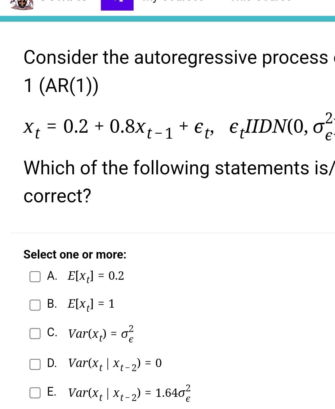Solved Consider the autoregressive process 1(AR(1)) | Chegg.com