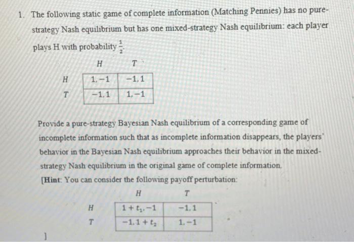 Solved The following static game of complete information | Chegg.com