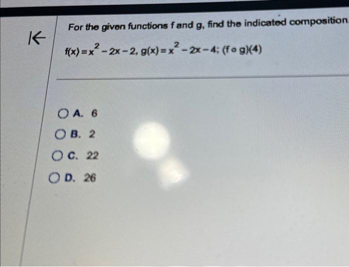 Solved For the given functions f and g, find the indicated | Chegg.com