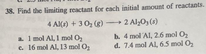 Solved 88. Find the limiting reactant for each initial | Chegg.com