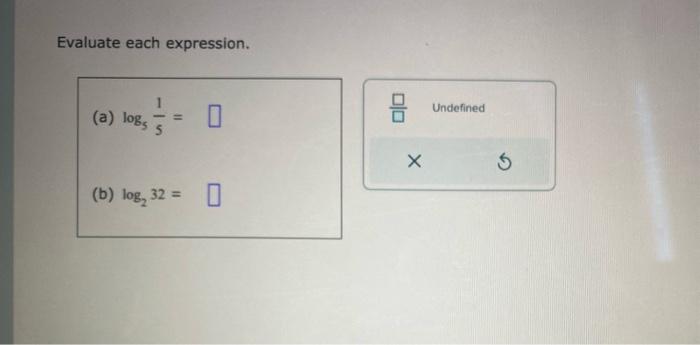 Solved Evaluate each expression. ( a ) log_5(1/5) = (b) | Chegg.com