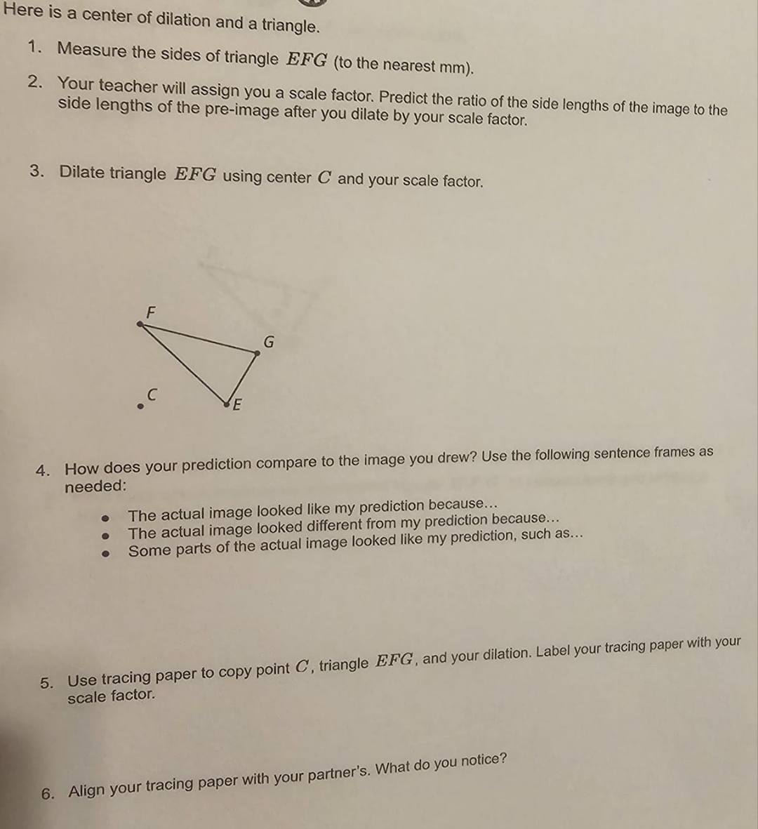 Here is a center of dilation and a triangle.Measure | Chegg.com