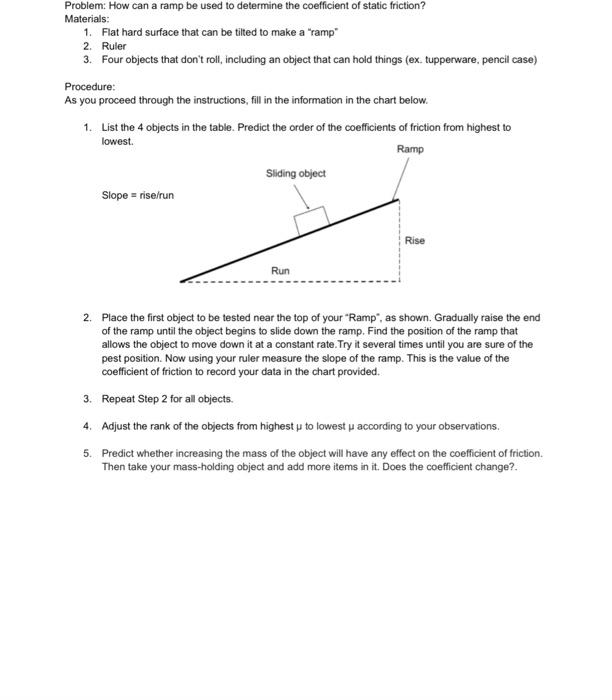 Solved Problem: How can a ramp be used to determine the | Chegg.com