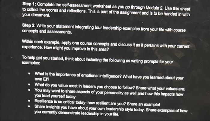 Step 1: Complete the self-assessment worksheet as you | Chegg.com