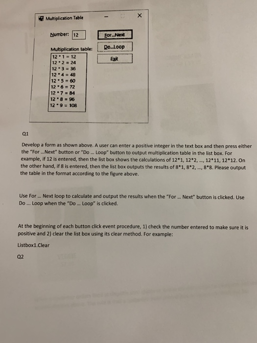 Multiplication Table Number: 127 For.. Next Do...Loop | Chegg.com