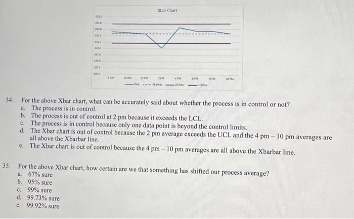 Solved 34. For the above Xbar chart, what can be accurately | Chegg.com