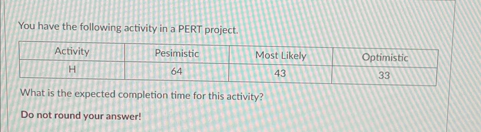 Solved You have the following activity in a PERT | Chegg.com