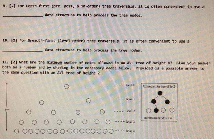 Solved 9. [2] For Depth-first (pre, post, & in-order) tree | Chegg.com