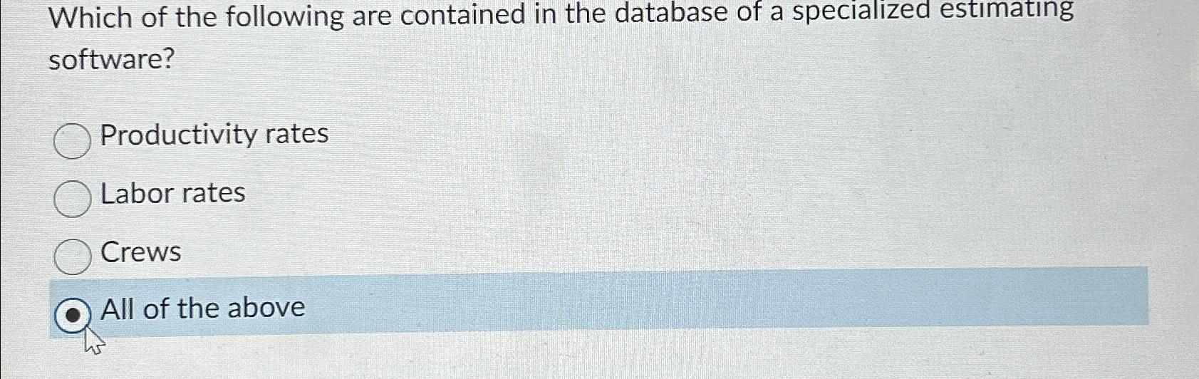 Solved Which of the following are contained in the database | Chegg.com