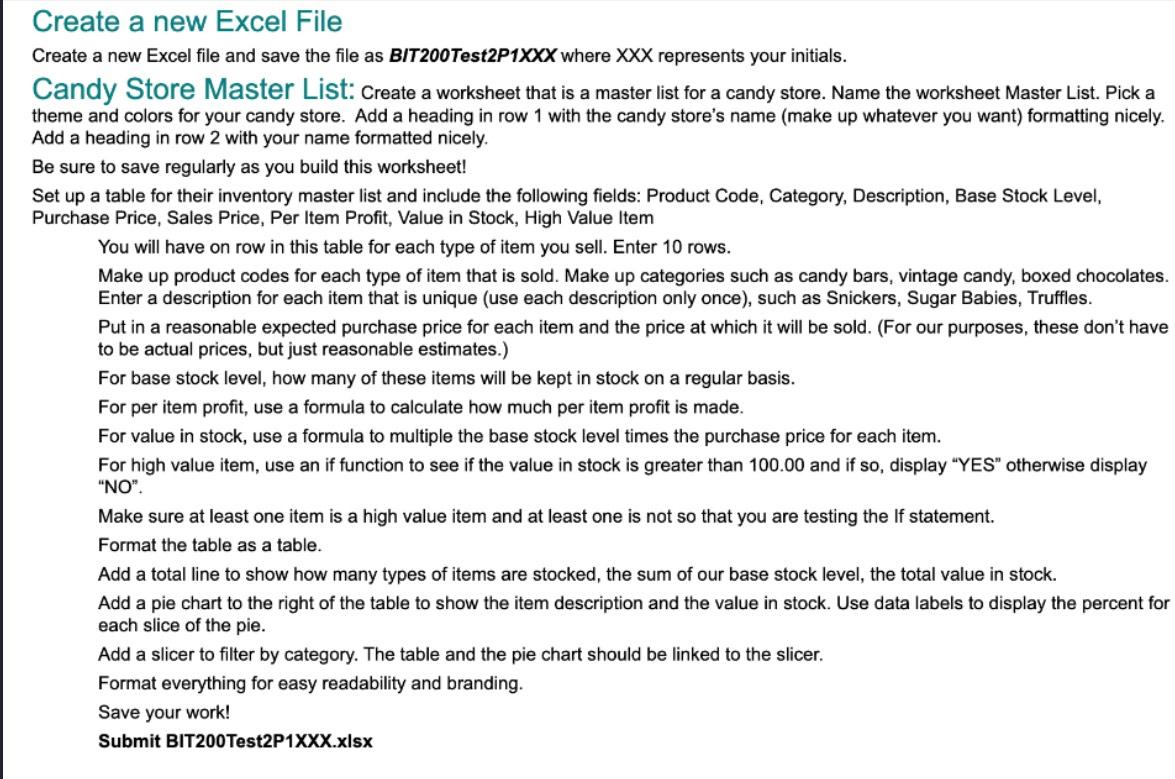 Solved Create A New Excel Filecreate A New Excel File And 8962