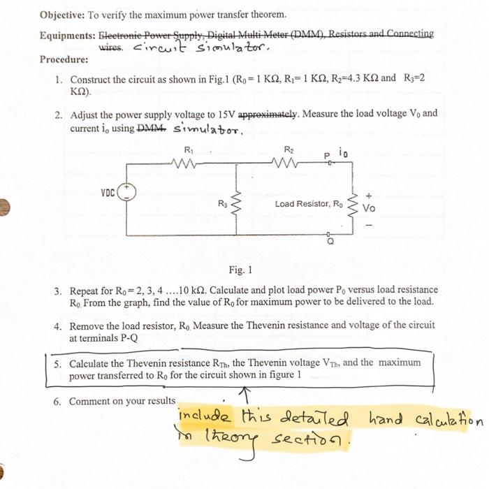 Solved Objective: To verify the maximum power transfer | Chegg.com