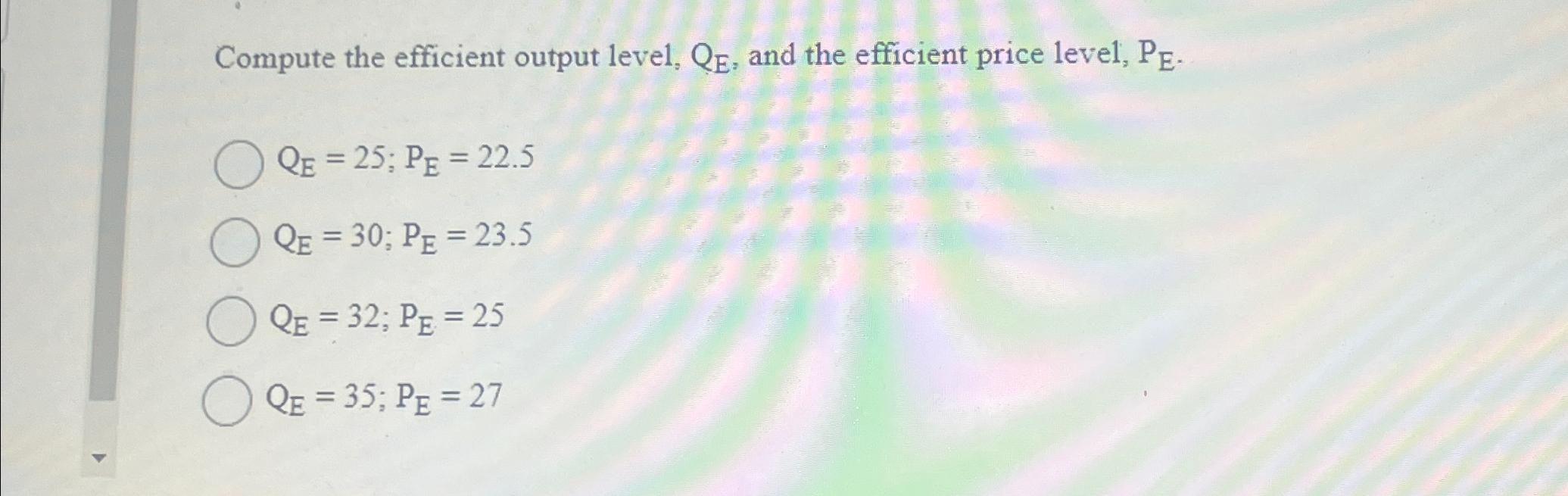 Solved Compute the efficient output level, QE, ﻿and the | Chegg.com