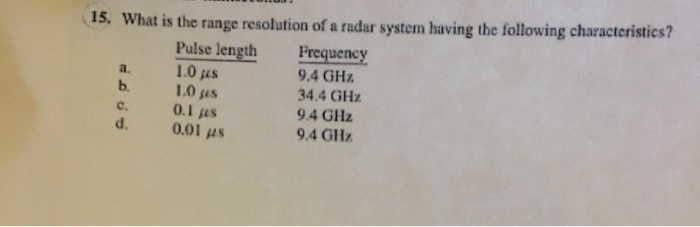 Solved 15. What is the range resolution of a radar system | Chegg.com