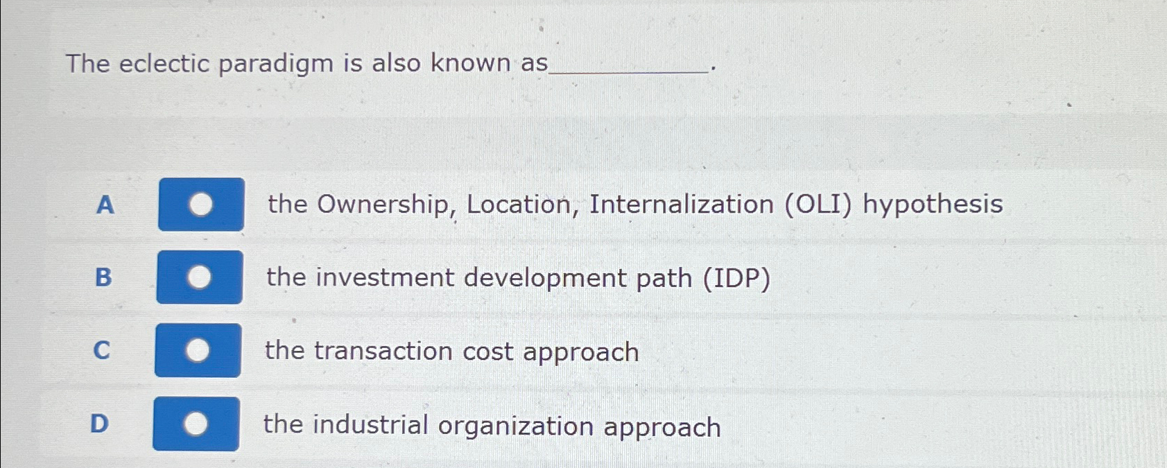 The eclectic paradigm is also known asA the | Chegg.com