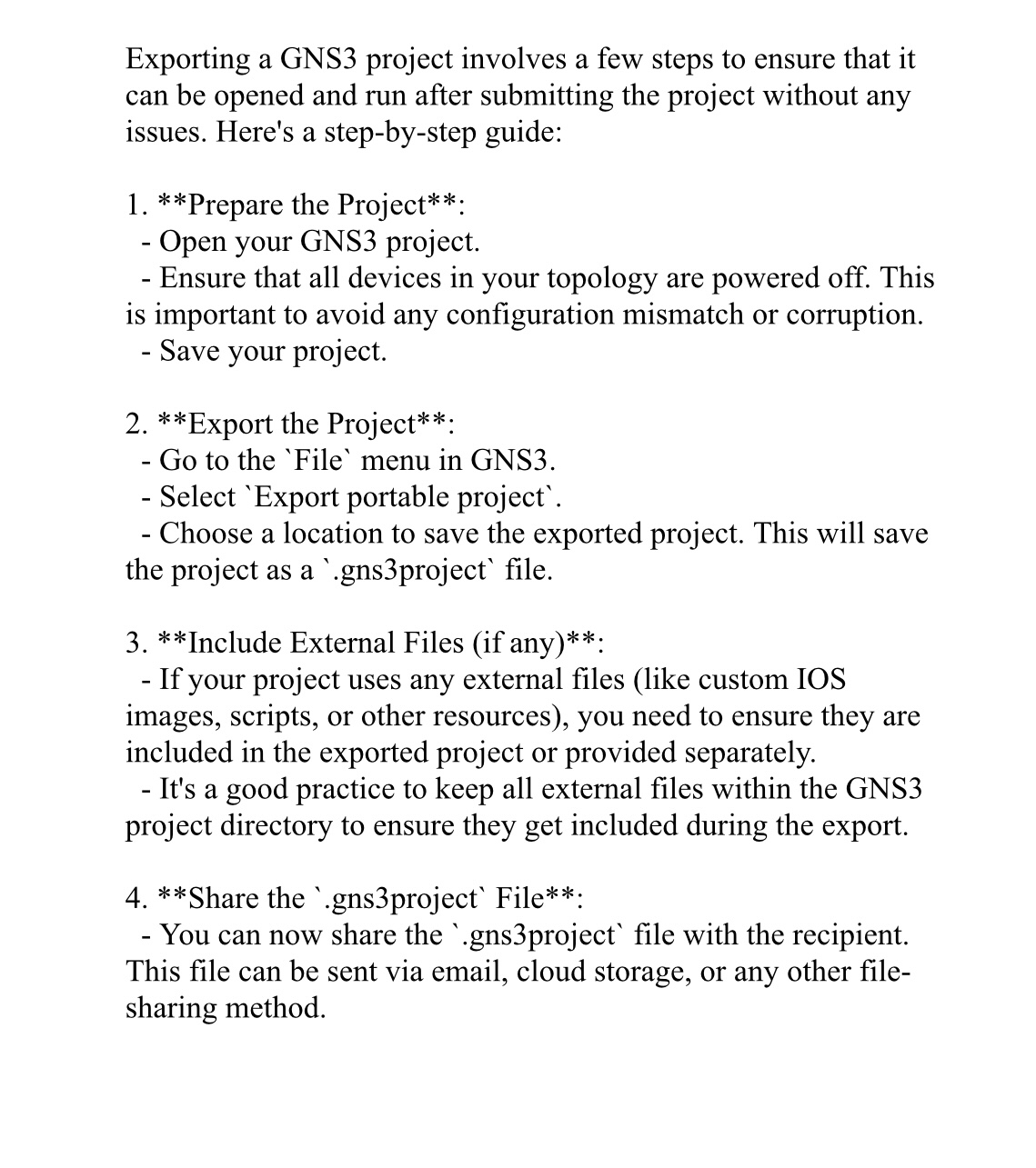 Solved Exporting a GNS3 ﻿project involves a few steps to | Chegg.com