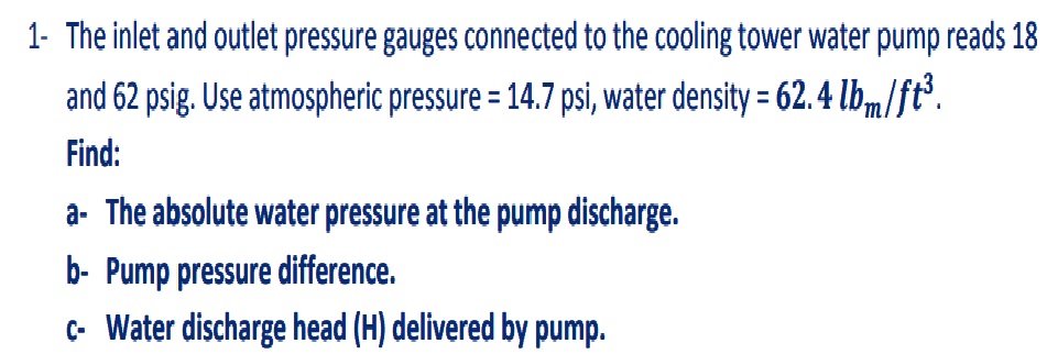 Solved 1- ﻿The inlet and outlet pressure gauges connected to | Chegg.com