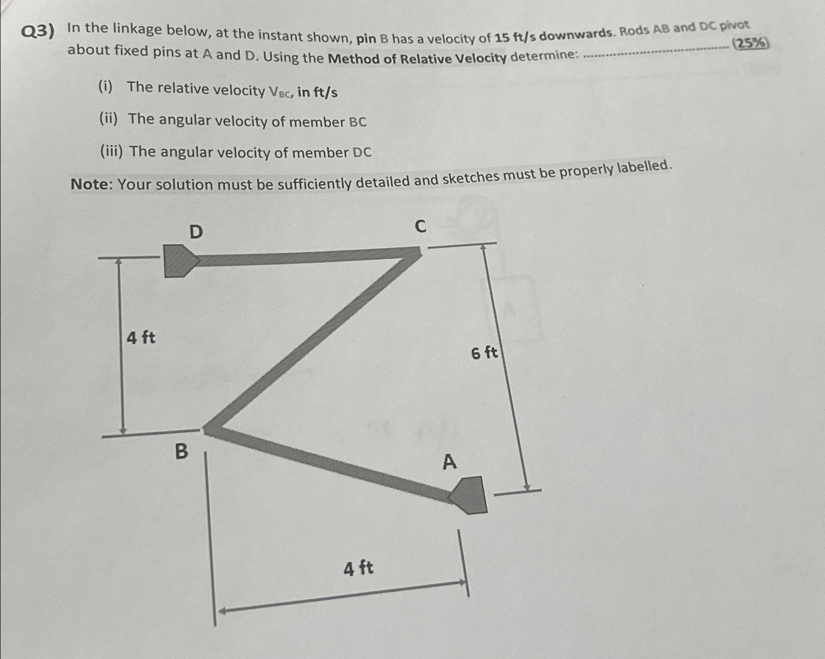 Solved Q3) ﻿In the linkage below, at the instant shown, pin | Chegg.com