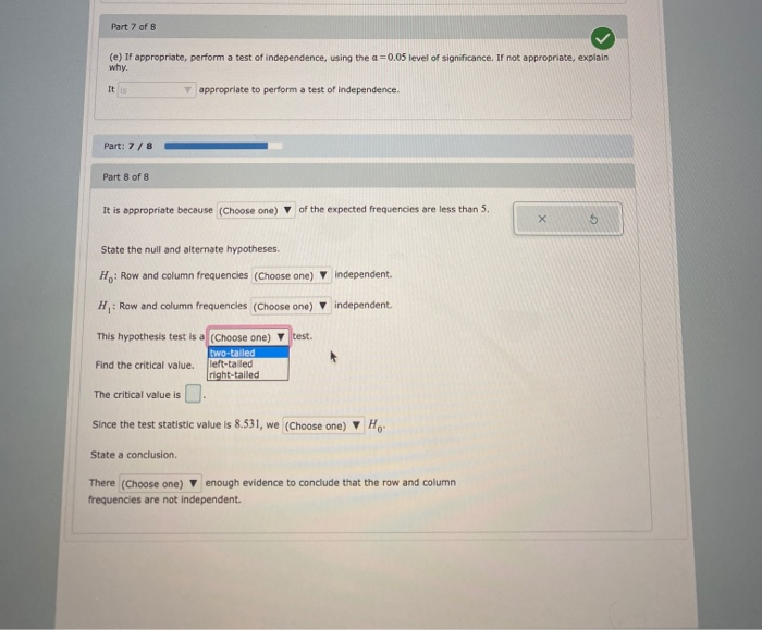 Solved For the given table of observed frequencies: 3 1 11 7 | Chegg.com
