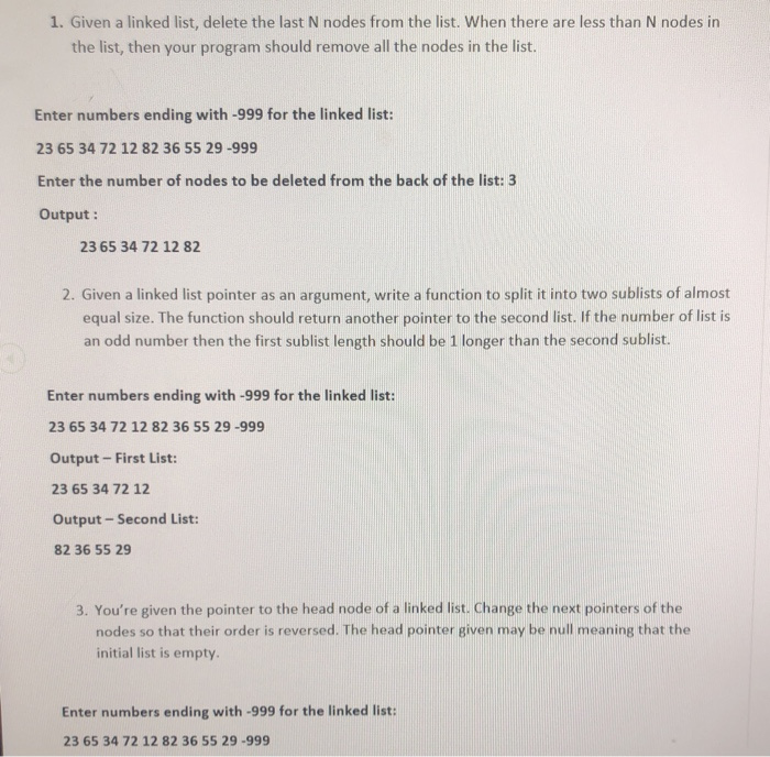 Solved 1. Given a linked list, delete the last N nodes from | Chegg.com